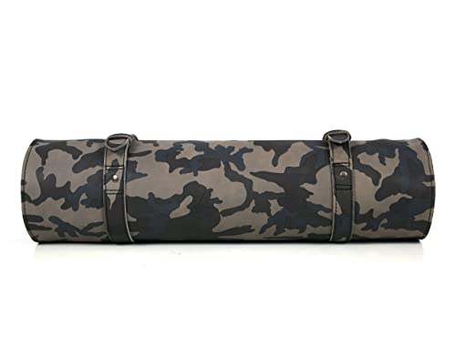 Leather Knife Roll Storage Bag, Elastic and Expandable 10 Pockets, Adjustable/Detachable Shoulder Strap, Travel-Friendly Chef Knife Case (Camo Green, Leather)
