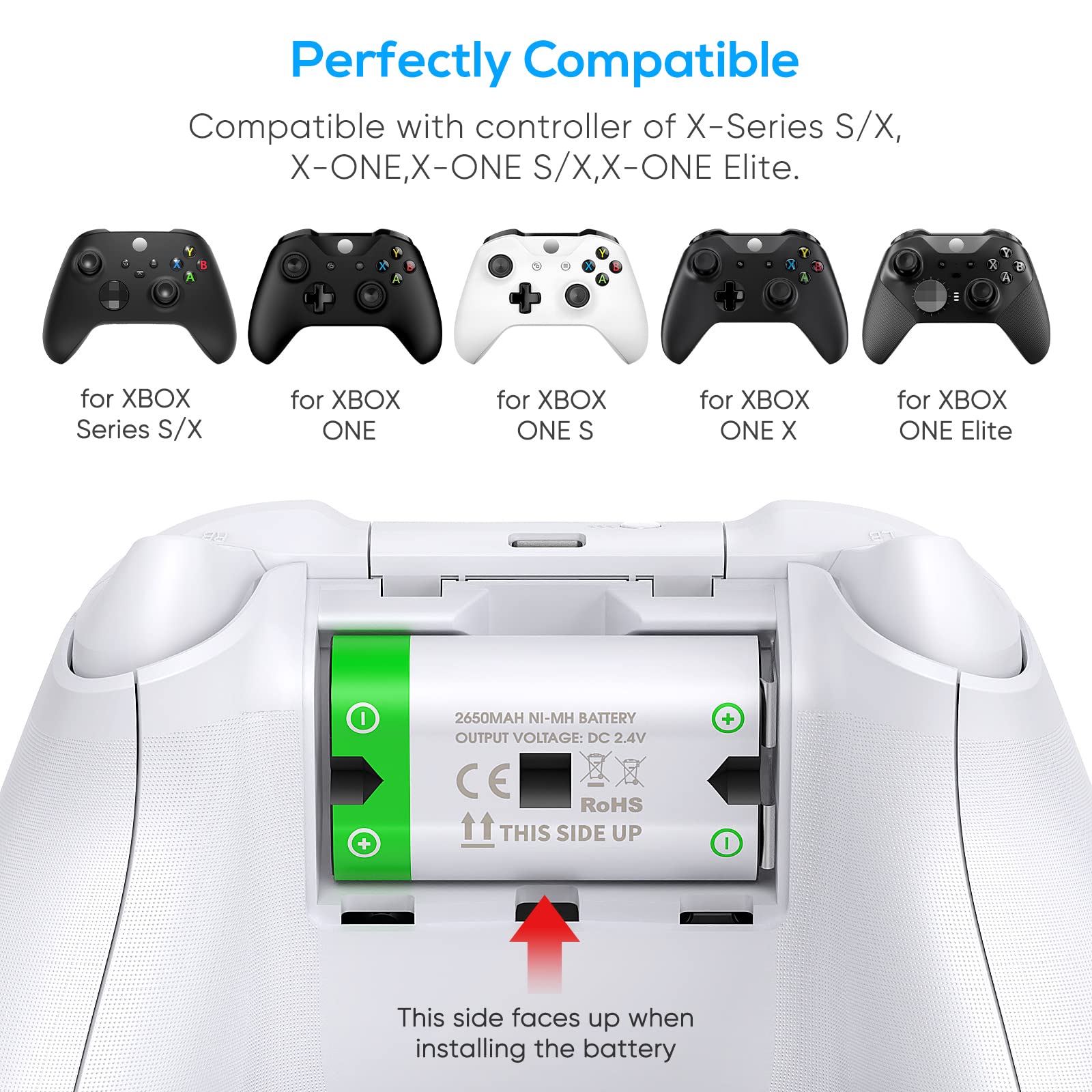 MENEEA 2x2650mAh Rechargeable Battery Packs with Charger for Xbox Series S/X,Xbox One,Xbox One S/X,Xbox One Elite Controller,High-Speed Charging Stand Dock Accessories Kit Connect for Xbox Series X|S