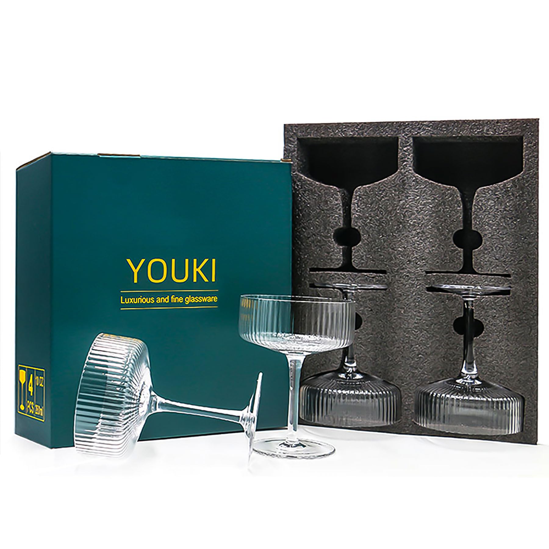YOUKI Martini Glasses Set of 4,Margarita Glasses,Cocktail Glasses,glassware sets for Cosmopolitan,Manhattan,Gimlet,Home Bar,Cocktail Party,Martini Glassware Gift Set,10 Oz