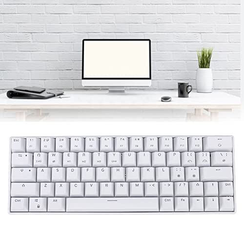 Mechanical Keyboard, 64 Keys RGB Mechanical Gaming Keyboard for PC Laptop Tablet Smartphone, Wireless/BT/Wired 3 Modes Connect, White Computer Keyboard for Windows, for IOS, for Android(Brown Switch)