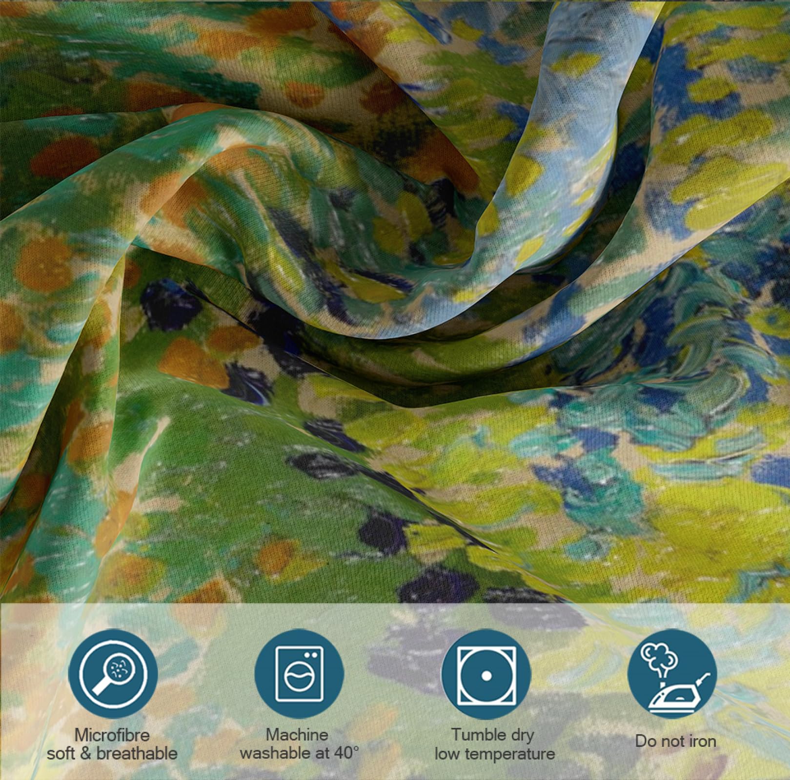 RIVINE Impressionism Style Duvet Cover Set 3 Pieces Spring Garden Ultra Soft Breathable Bedroom Bedding Set with 2 Pillow Shams 4 Ties Zipper King