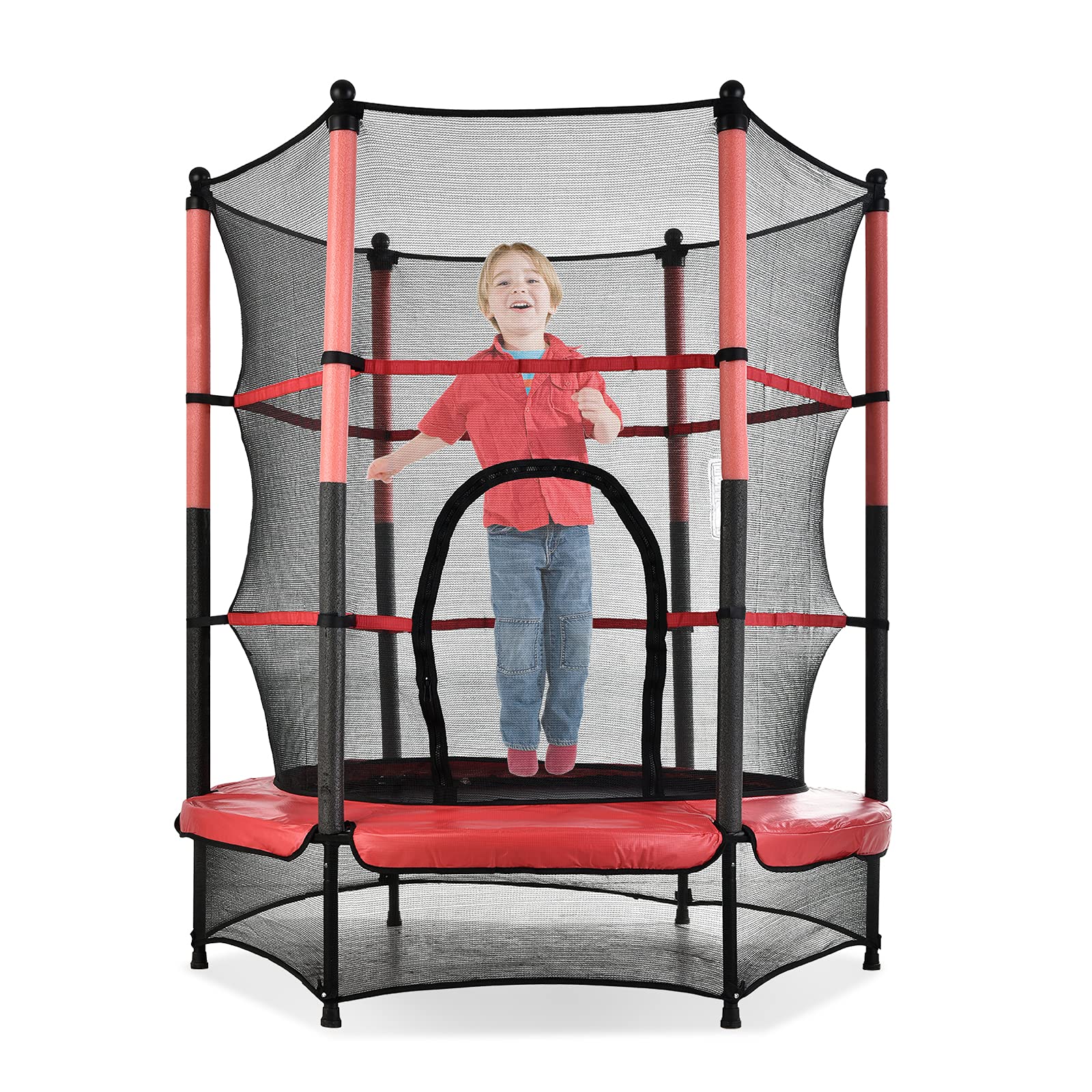 MengK FCH Kinder Trampolin Jumper 140 cm mit gepolsterten Stangen und Sicherheitsnetz, Rosa und Schwarz