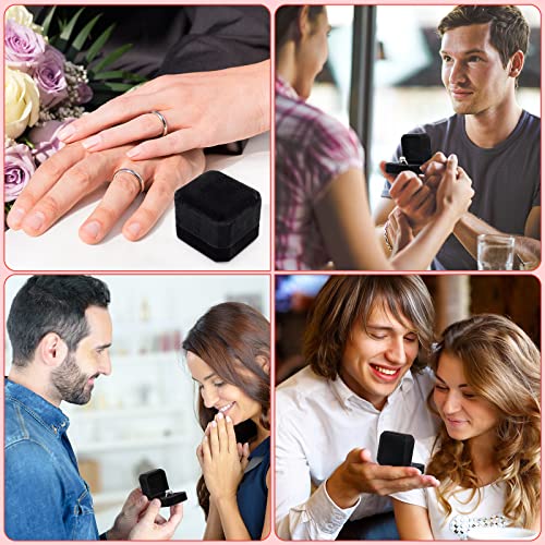 Thinkday 48 Pcs 2.13 x 2.01 x 1.54 Inch Velvet Ring Box Display Jewelry Case Storage Ring Case for Wedding Ceremony Engagement Birthday Gifts Proposal Anniversary (Black)
