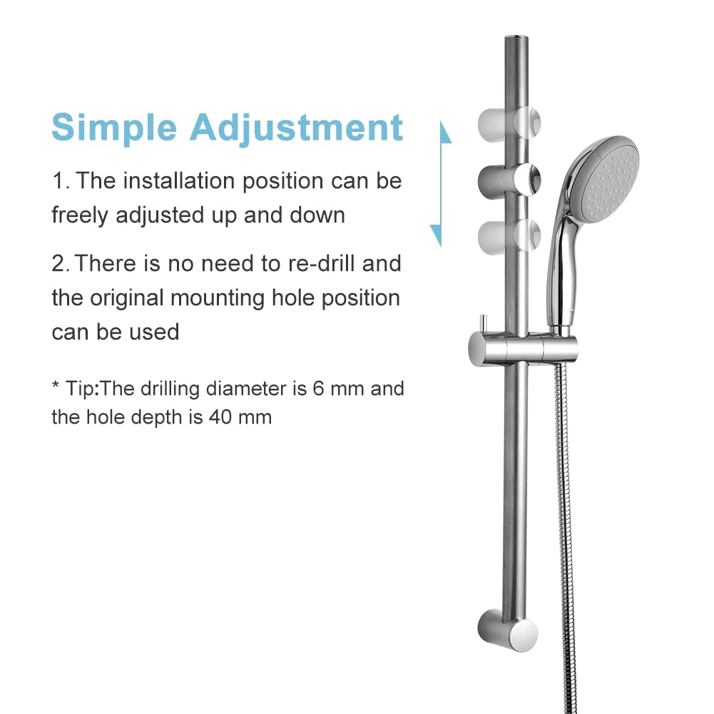 OFFO Shower Slide Bar 27 Inches Adjustable Installation Distance 15-26 Inches with 360° Adjustable Handheld Shower Head Holder for Bathroom, Screw Wall Mounted, Chrome Finish
