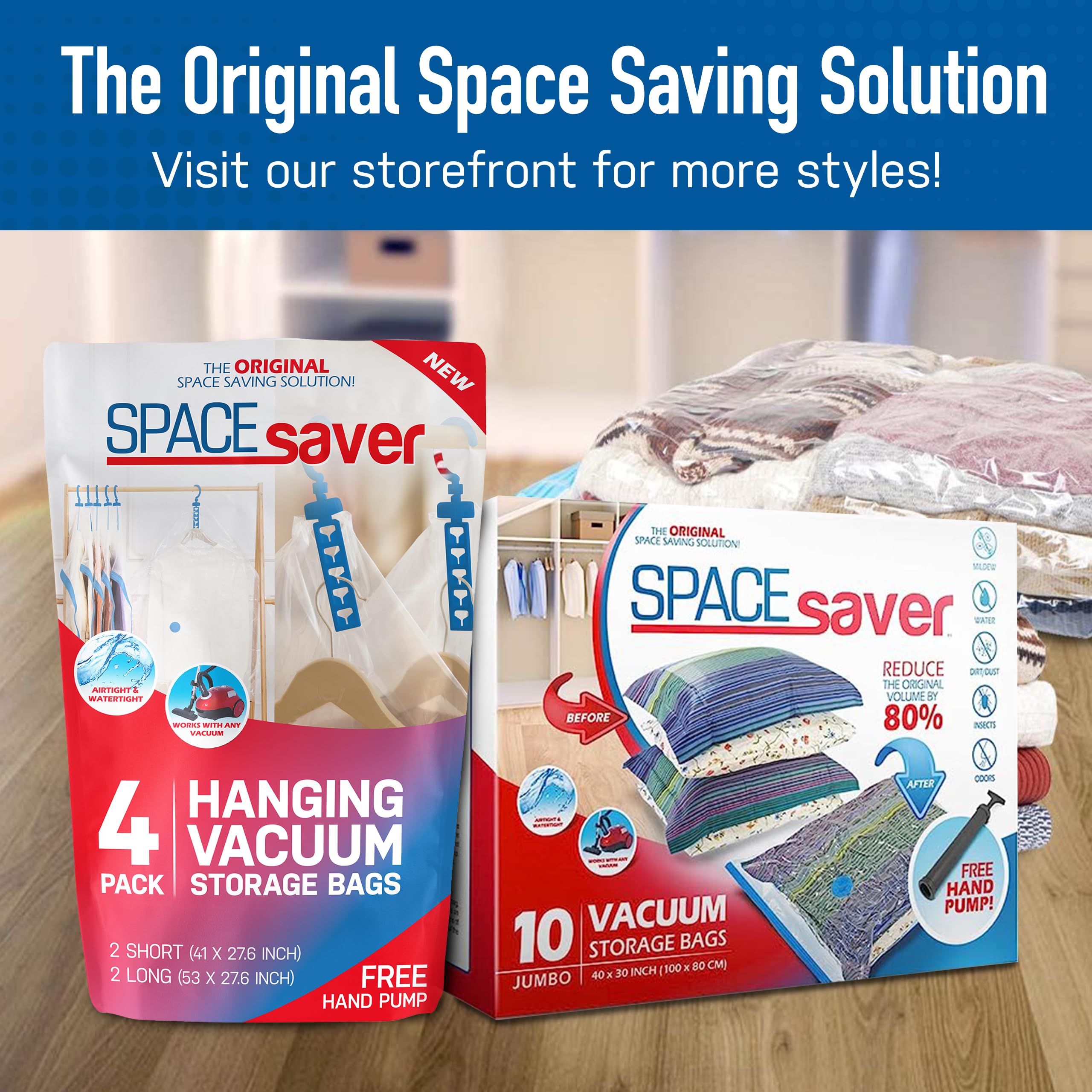 Spacesaver Space Bags Vacuum Storage Bags (Small 10 Pack) Save 80% on Storage Space - Vacuum Sealer Bags for Comforters, Blankets, Bedding, Clothing - Small Vacuum Bags for Travel - Hand Pump Included