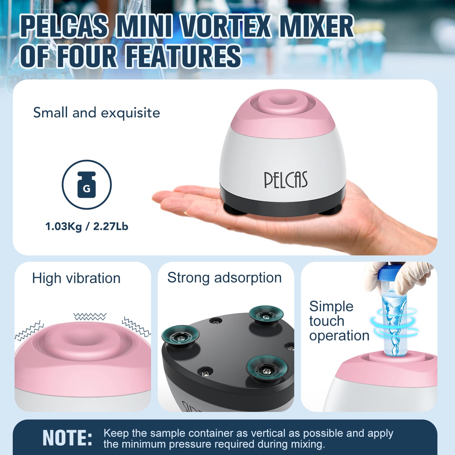 PELCAS Mini Vortex Mixer, 3000RPM Vortex Shaker with Touch Function, Ink, Nail Polish, Eyelash Glue, Acrylic Paints Mixing, Lab Vortex for Test Tubes and Centrifuge Tubes