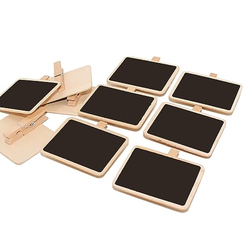 KADBLE Mini Wood Chalkboard Blackboard Clips Message Board Tag Photo Price Signs for Memo,Note Taking,Food Label,Wedding Table Number Place Card, Set of 30 (Rectangle Shape)