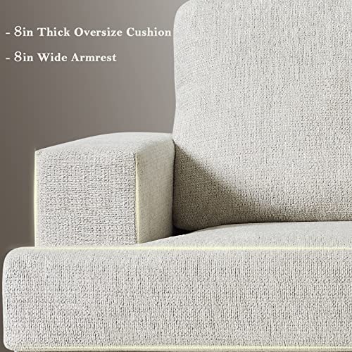 PaPaJet Deep Seat Comfy Sofa-Contemporary Chenille Sofa Couch, 3 Seater Sofa for Living Room-Oversized, Beige