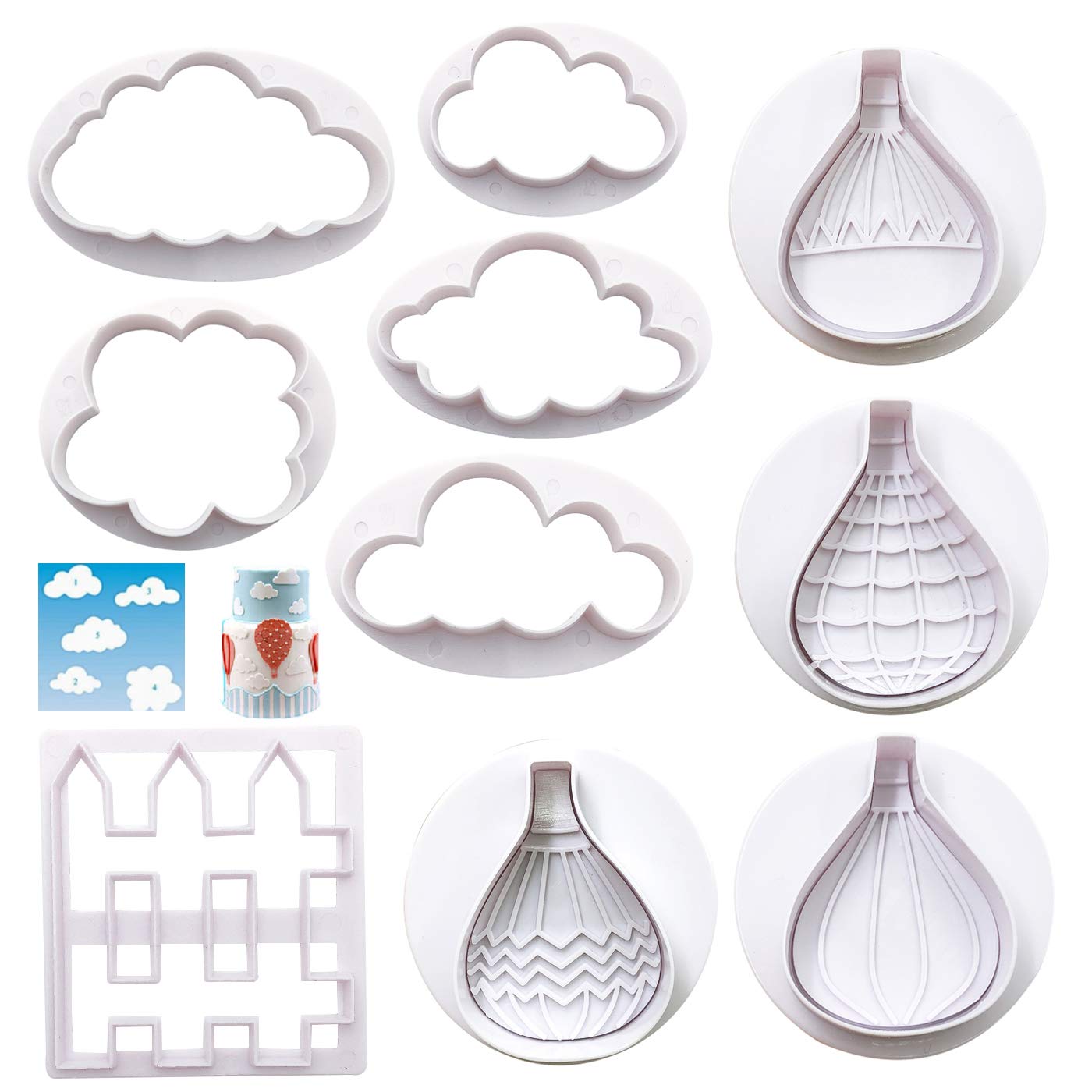 Markeny 10 Pack Cake Fondant Embossing Mold Balloon Cloud Fence Cookie Cutters Biscuit Moulds for Sugarcraft Fondant Baking Mold Cupcake Decorating