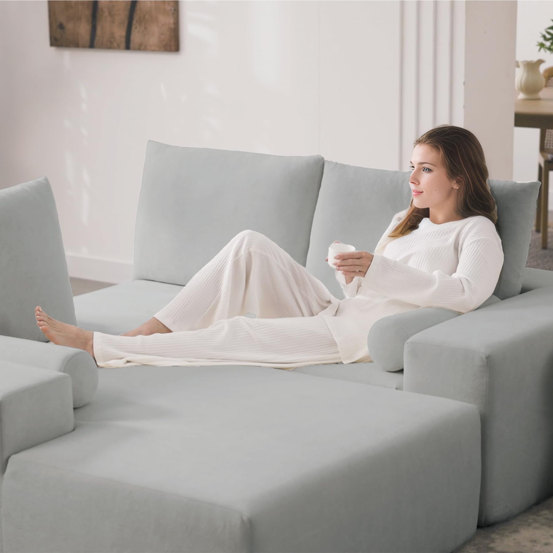 OUYESSIR L-Shape Modular Sectional Sofa Couch Set, 105" Modern Chenille Minimalist Couch, Upholstered Corner Cloud Sofa Sleeper for Living Room, Bedroom, 2 PC Free Combination, Grey