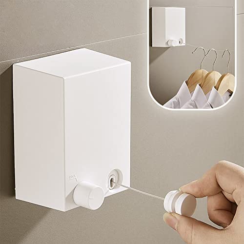 Retractable Clothesline,Indoor Clothesline for Drying Clothes-Wall-Mounted Stainless Steel self-Adhesive and Wall-Mounted Laundry Rope (13.8 feet) White