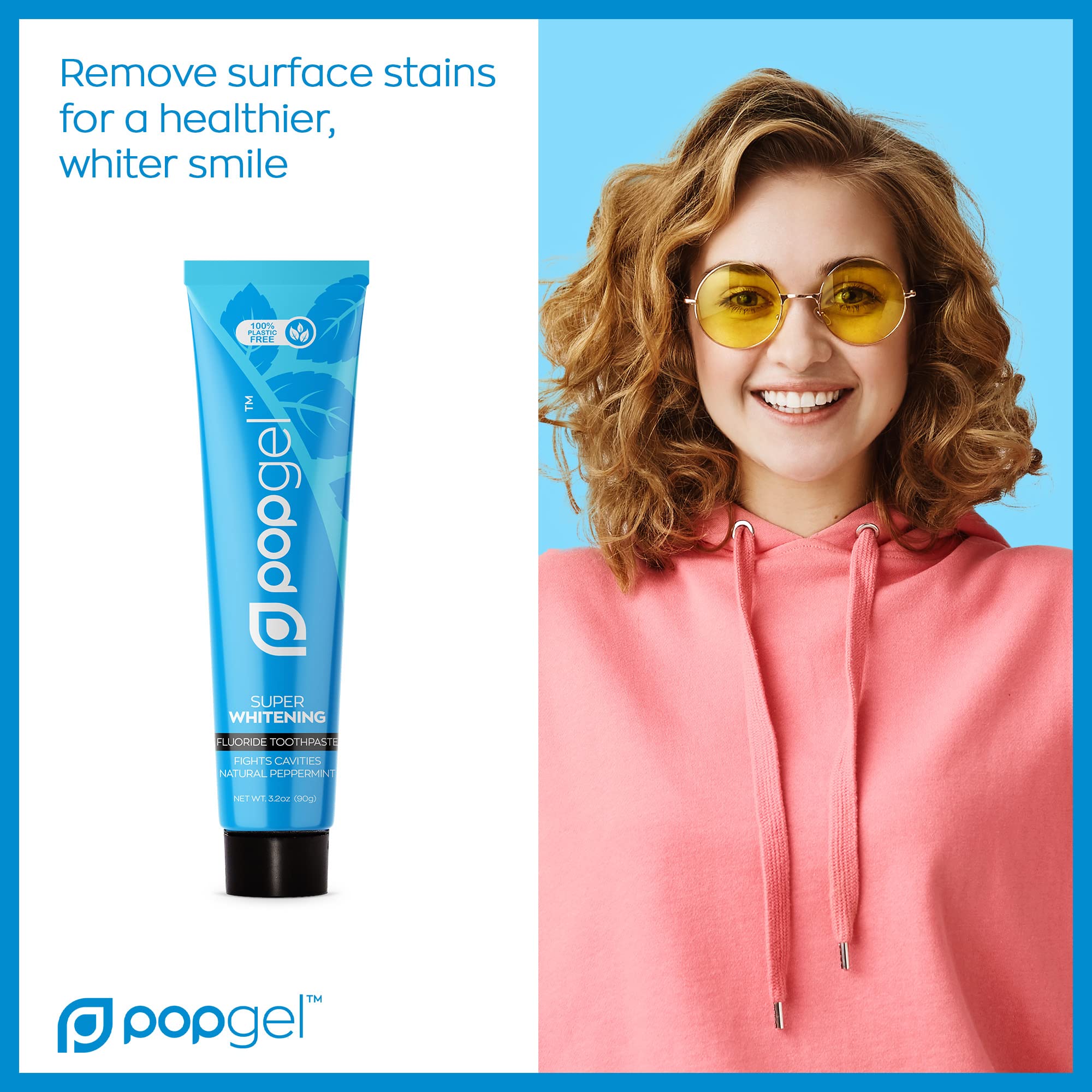 PopGel Super Whitening Toothpaste - 100% Plastic Free Toothpaste (Natural Peppermint)