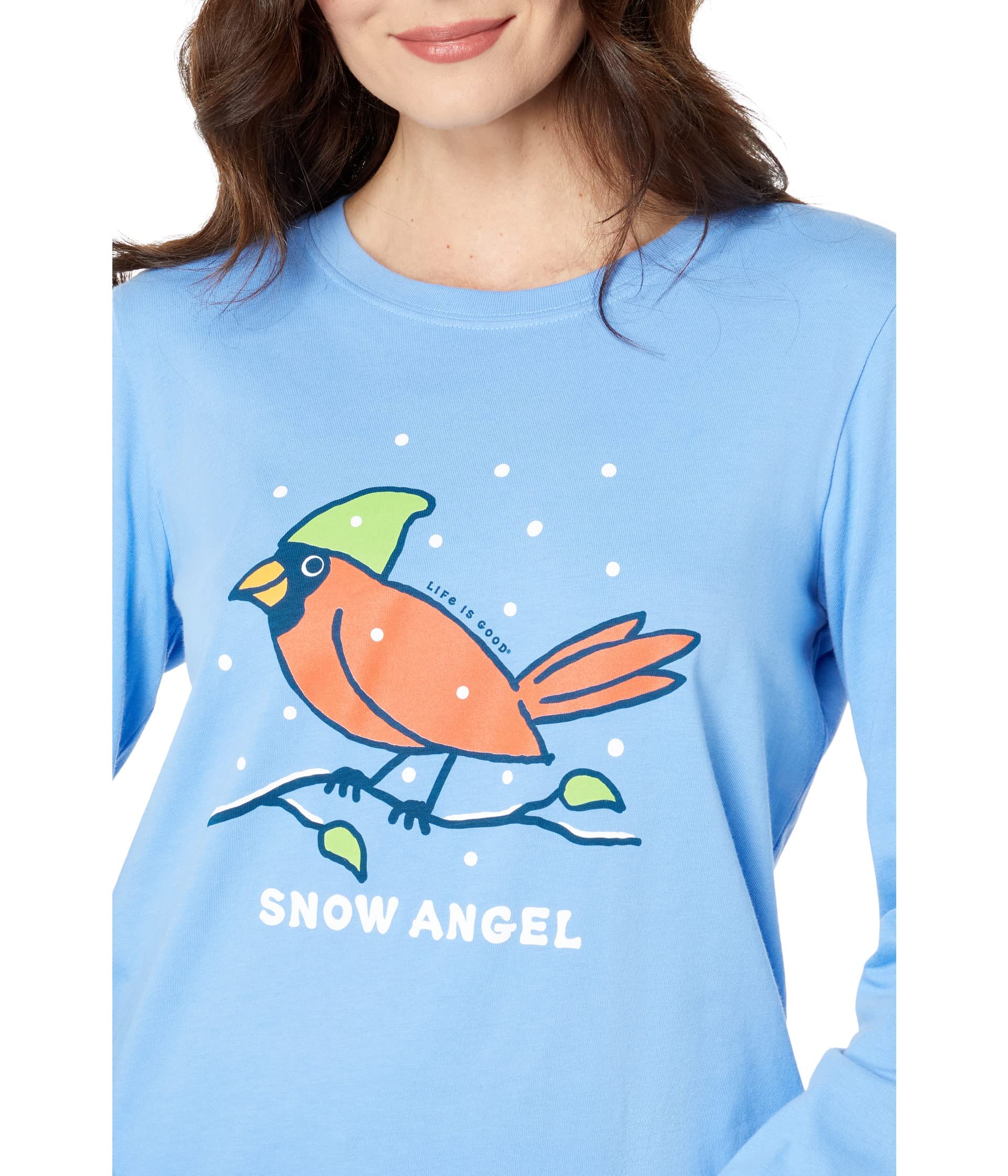 Life is Good Cardinal Snow Angel Long Sleeve Crusher™ Crew Cornflower Blue XL (US 16-18)