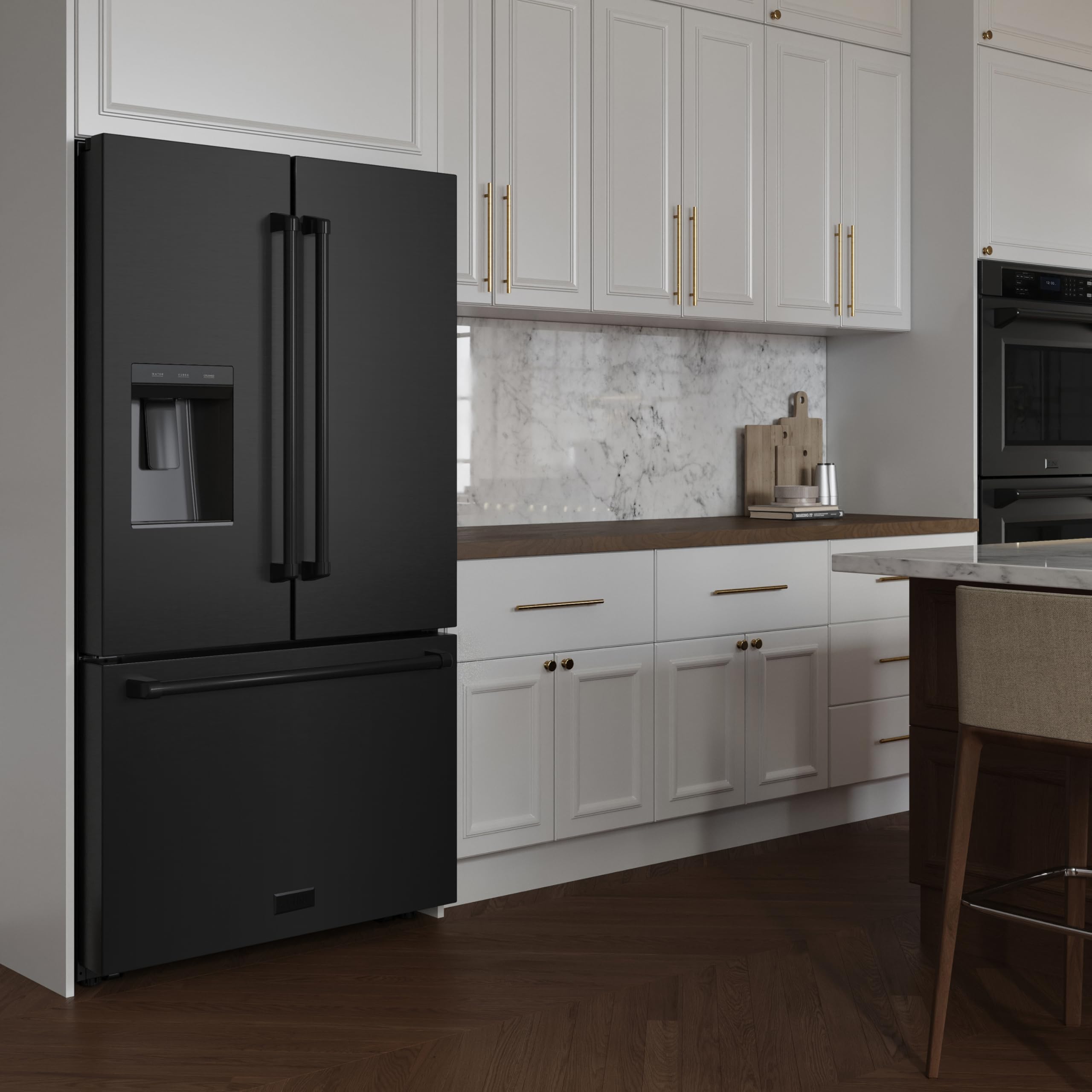 Z Line Kitchen and Bath ZLINE 36 in. 28.9 cu. ft. Standard-Depth French Door External Water Dispenser Refrigerator with Dual Ice Maker in Black Stainless Steel (RSM-W-36-BS)