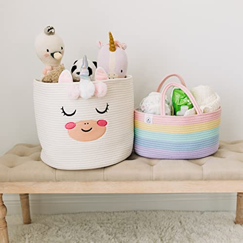 Pastel Rainbow Caddy Basket + Cotton Rope Unicorn Basket for Nursery Decor -