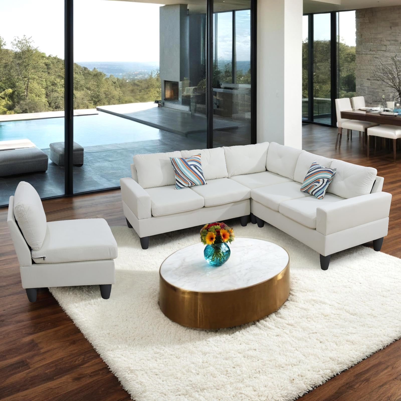Rovibek Sofa Couches U L Shaped 6-Seater for Living Room, White