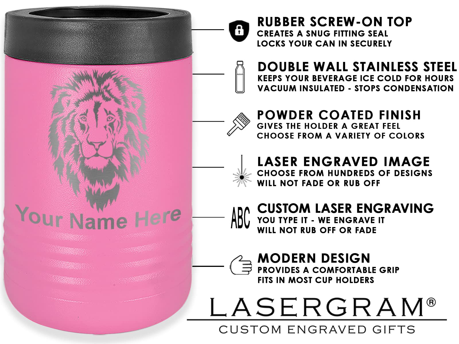 LaserGram Double Wall Insulated Beverage Can Holder, Boxer Woman, Personalized Engraving Included (Standard Can, Pink)