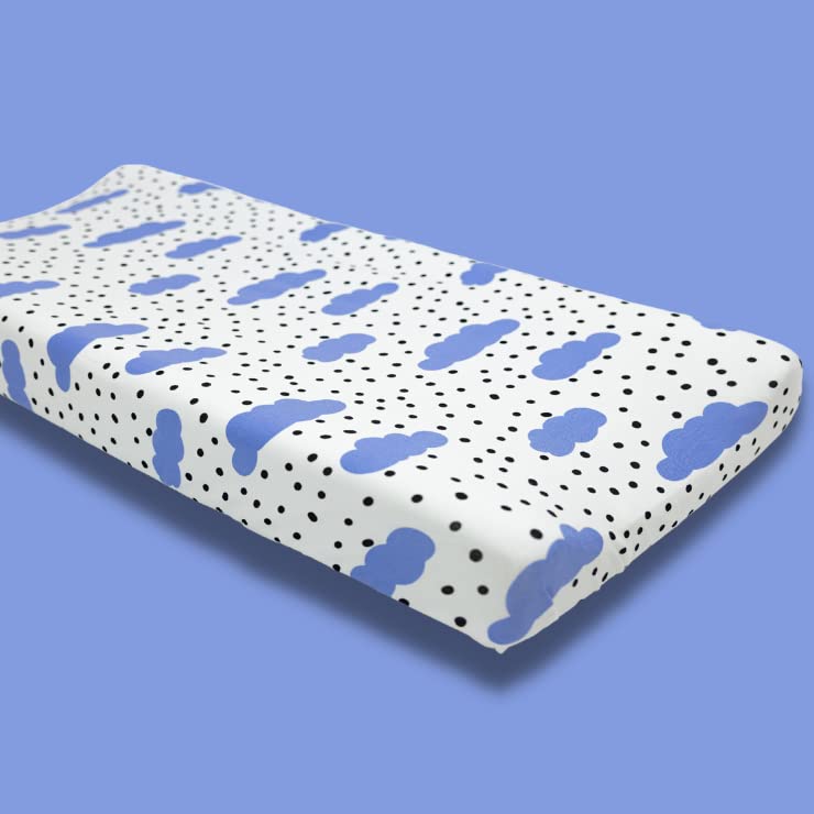 Norani Baby Changing Pad Cover | Softest Organic Cotton | Diaper Changing Pad Cover | Fitted | Infant and Toddler | Nursery | Happy Blue Clouds