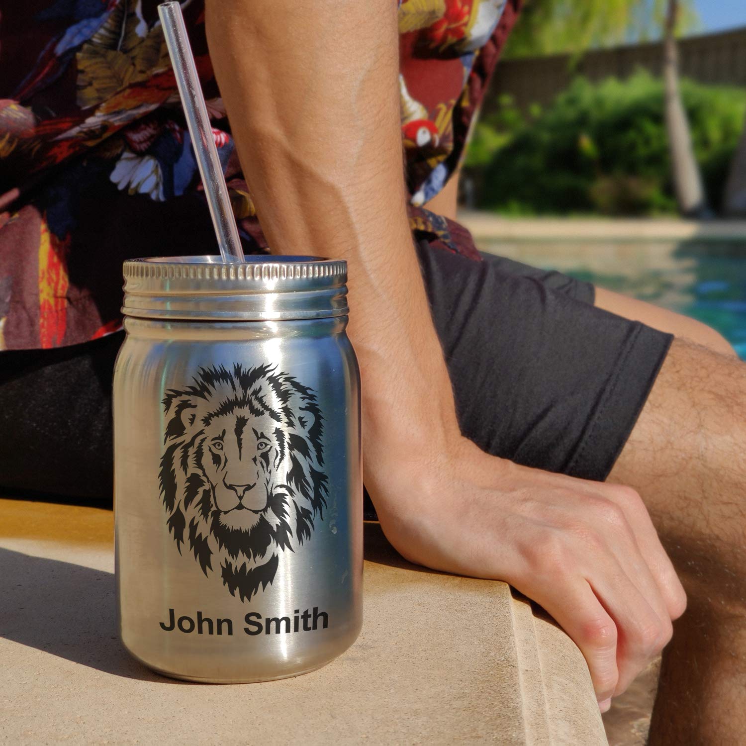 LaserGram Mason Jar Sports Water Bottle, Grad Cap Class of 2020, 2021, 2022, 2023 Personalized Engraving Included