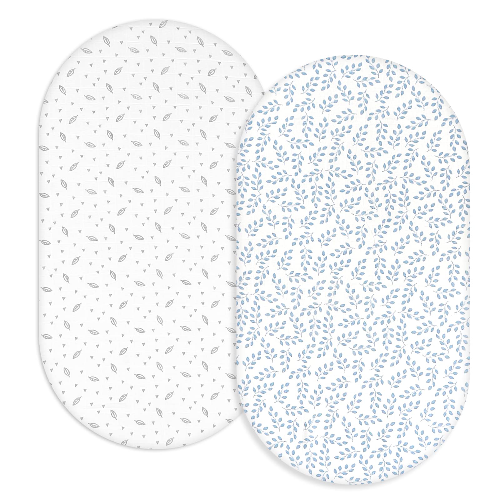 Muslin Bassinet Sheets for Baby Girl Boy, Boho Baby Bassinet Sheets Fitted for Oval Hourglass Rectangular Bassinet Mattress Pad(32"x16"), Soft Breathable Rayon Made Form Bamboo, 2 Pack
