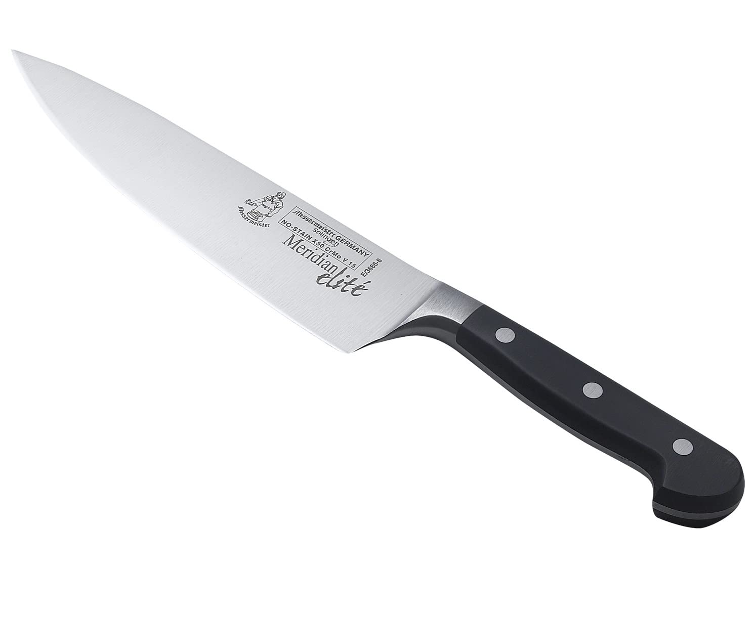 Messermeister Meridian Elite 8” Traditional Chef’s Knife - Fine German Steel Alloy Blade - Rust Resistant & Easy to Maintain