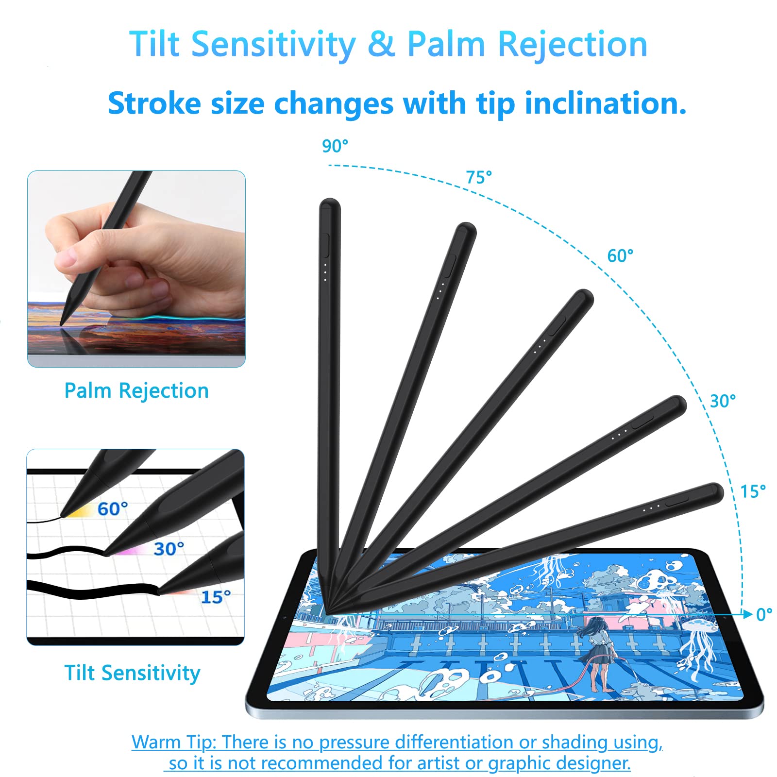Pencil 2nd Generation Compatible with Apple Pen - Stylus Pen for iPad Tablet Touch Screens,Compatible with iPad Pro 11/12.9in,iPad Air 3rd/4th/5th,iPad 6/7/8/9/10th,iPad Mini 5th/6th Gen
