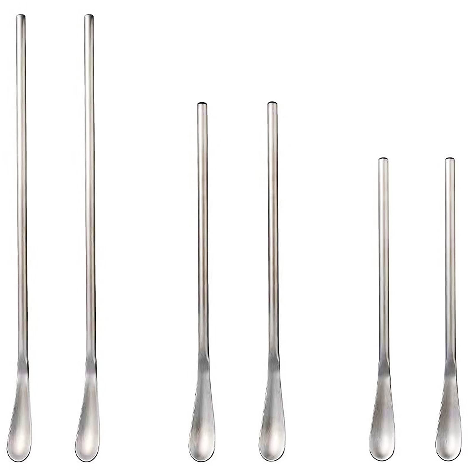 Lomoker Stainless Steel Coffee Stir Spoons, Iced Tea Spoon, Cocktail Stirring Sticks, Round Handle Stirrers, 3 Different Sizes (5'', 6.3'', 8.7''), Set of 6, Silver