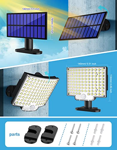 MPJ Solar Light for Outdoor, 106 LED Solar Light Outdoor with Motion Sensor, IP65 Waterproof, 120° Lighting Angle, Solar Wall Light for Garden with 16.5 ft Cable