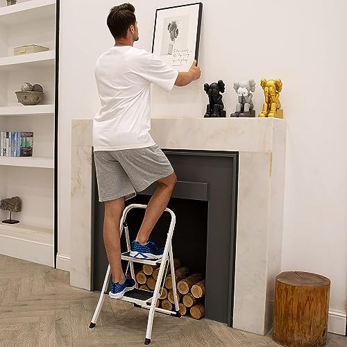 SIMPLI-MAGIC Step Ladder, 2 Step Stool Ergonomic Folding Step Stool with Wide Anti-Slip Pedal Sturdy Step Stool for Adults Multi-Use for Household, Kitchen,Office Step Ladder Stool (2 Step-White)
