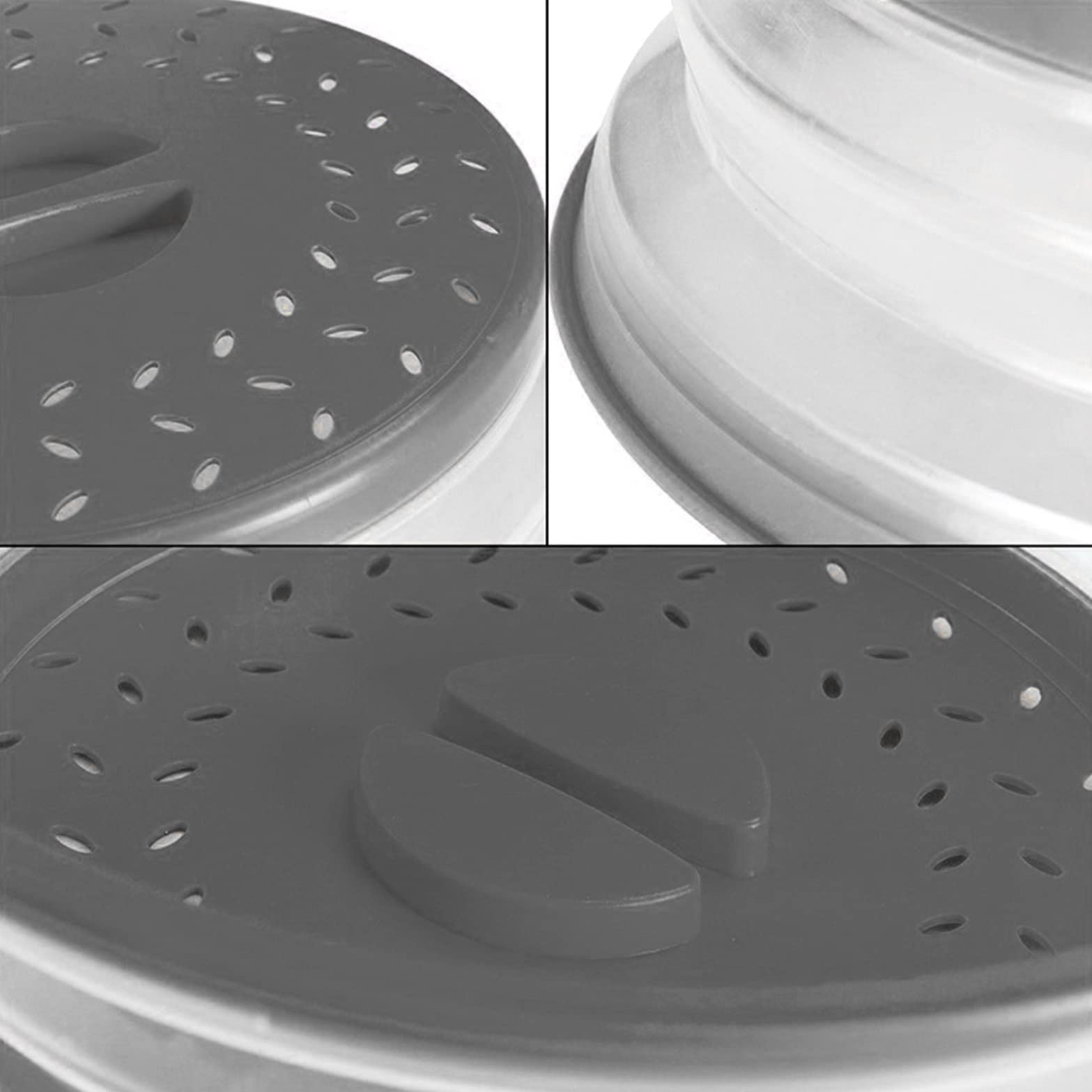 Microwave Splatter Cover for Food, Vented Collapsible Microwave Plate Cover with Easy Grip Handle,BPA-Free Silicone & Plastic, Gray, 10.5 inch