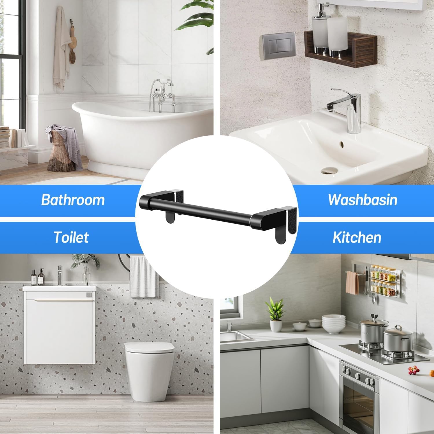 VEHHE Kitchen Towel Holder, Retractable Towel Rack, Over Door Towel Rack with Hooks Adjustable to Door Thickness, EVA Foam Pad, L10.4~16.9 X W0~1.2 X H2.4 inches (Silver)