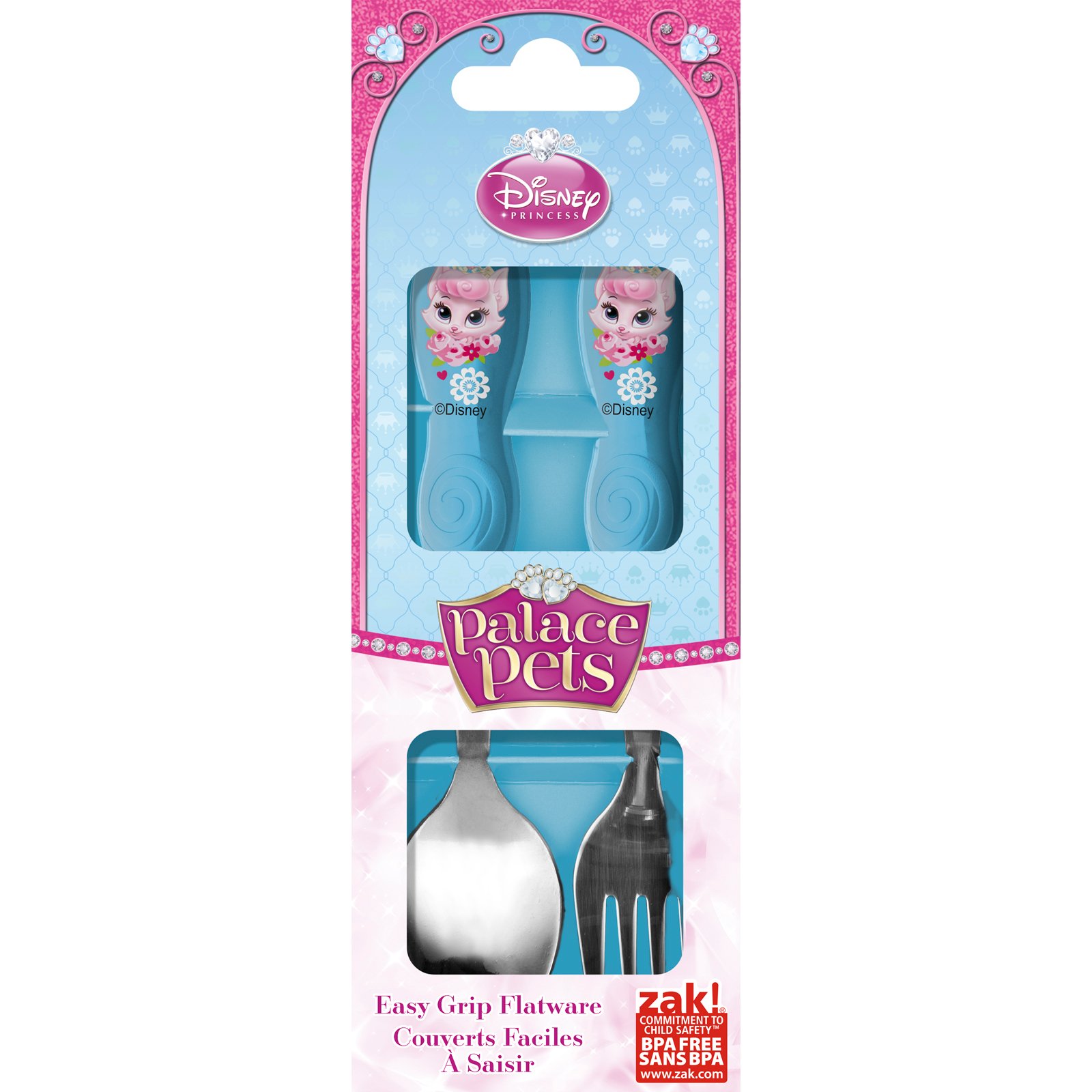 Zak! Designs Easy Grip Flatware, Children's Spoon and Fork with Disney Palace Pets Graphics, BPA-free Plastic and Stainless Steel
