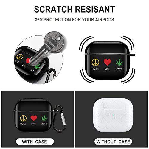 Peace Love Weed Bluetooth Earbuds Case Cover Compatible for Airpods 3 Protective Box with Keychain Cute
