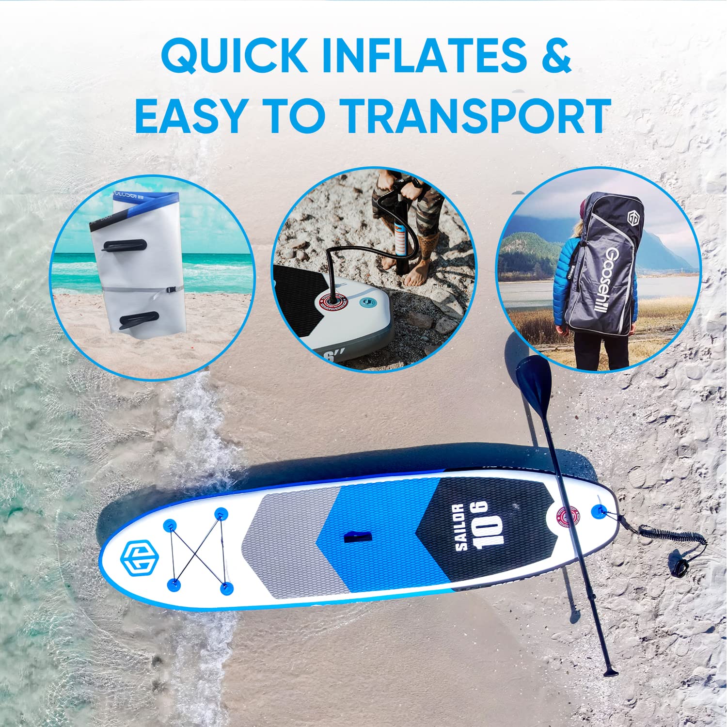 Goosehill Inflatable Stand Up Paddle Board, Reinforced Double Layer All-Around Paddleboard for All Skill Level, Ultra Light, Stable and Reliable with Premium SUP Package