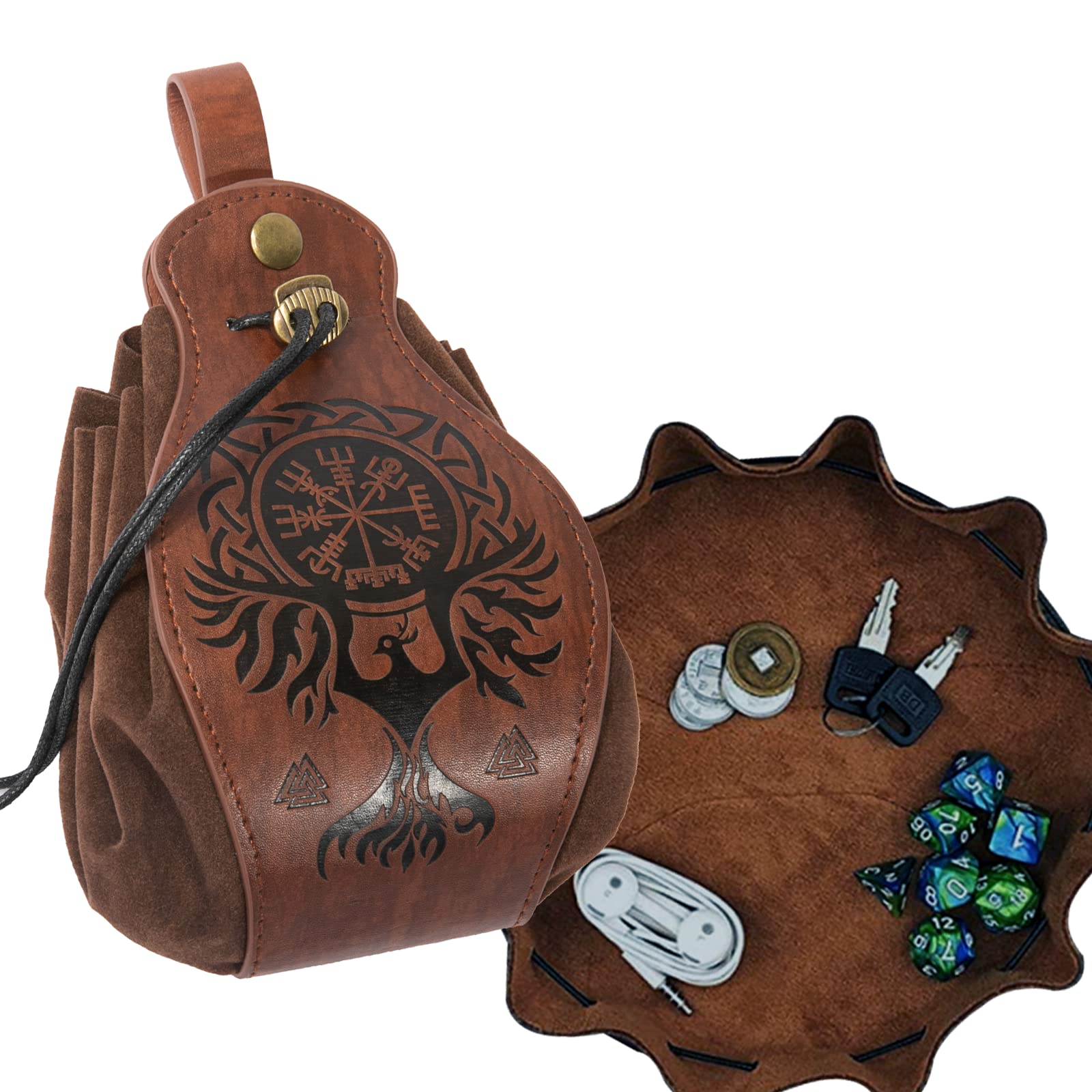 Ouzrpuo Dnd Accessories Dice Bag Portable Gift Dice Pouch Leather D&D Tray with Drawstring Bag Storage Bag for Coin, Dice, Key