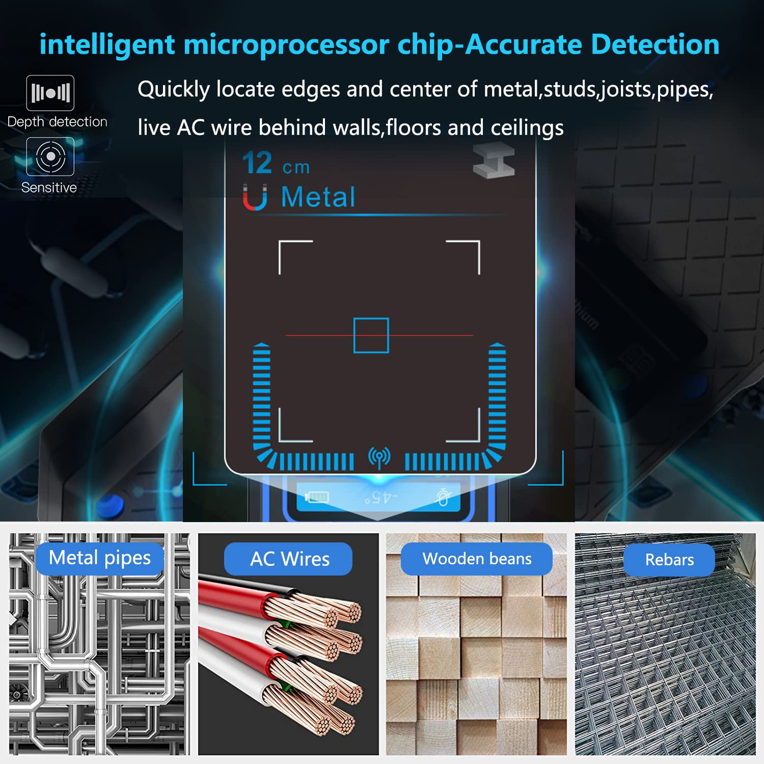 NOYAFA NF-518 Wall Scanner Detector Wall Stud Detector Stud Detector Magnet Multifunctional Wall Detector Wood Detector AC FireWire LCD HD Display Beep