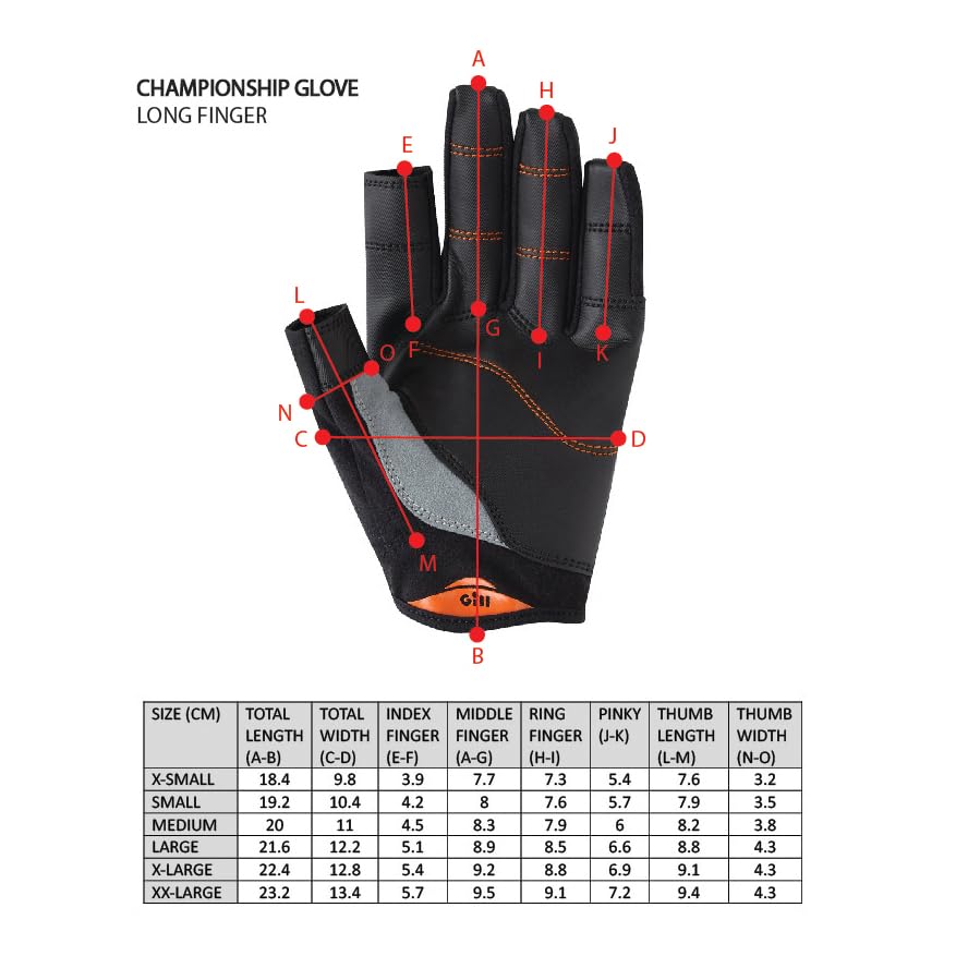Gill Championship Sailing Gloves - Long Fingers with Exposed Finger and Thumb - Dura-Grip Fabric 50+ UV Sun Protection & Water Repellent