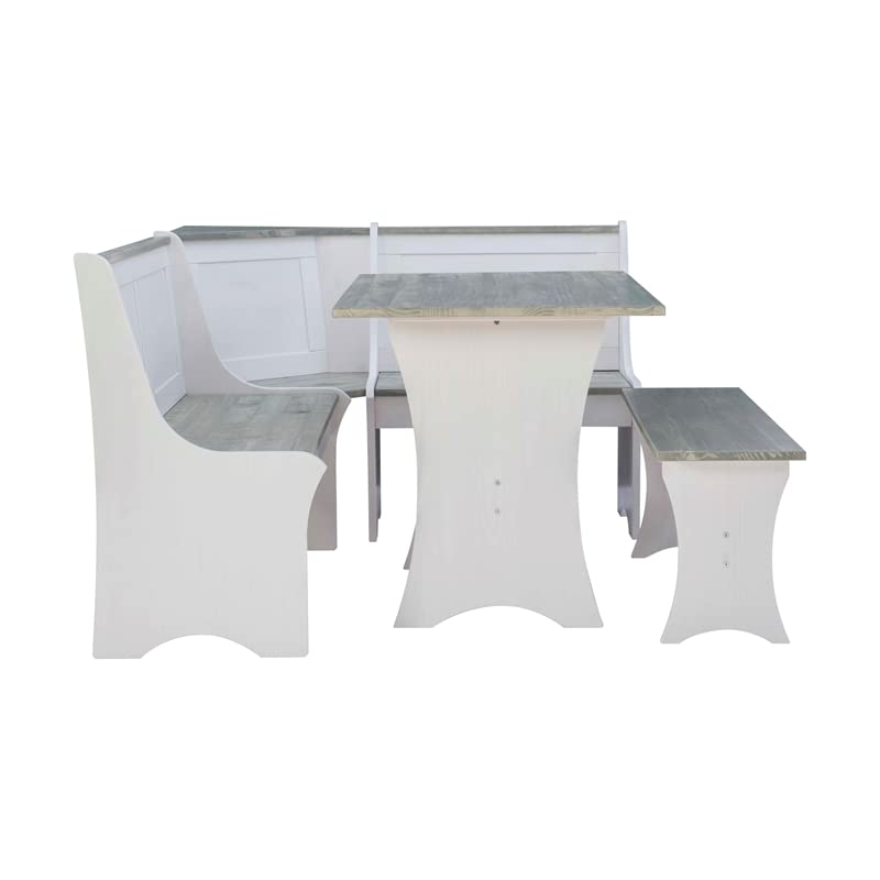 Riverbay Furniture Coastal Wood Corner Dining Nook in Gray
