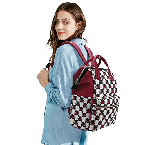 Penguin Pattern Diaper Bag Backpack Large Capacity Mommy Bags Multifunction Nappy Bag Travel Back Pack Red-Style