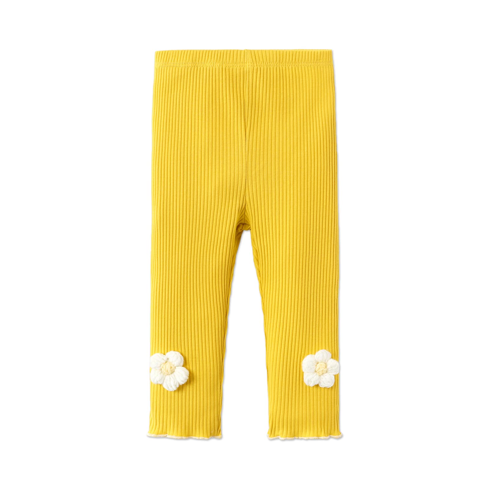 PATPAT Baby Girl Knit Cotton Flower Pants Solid Color Leggings 3 Packs 18-24 Months
