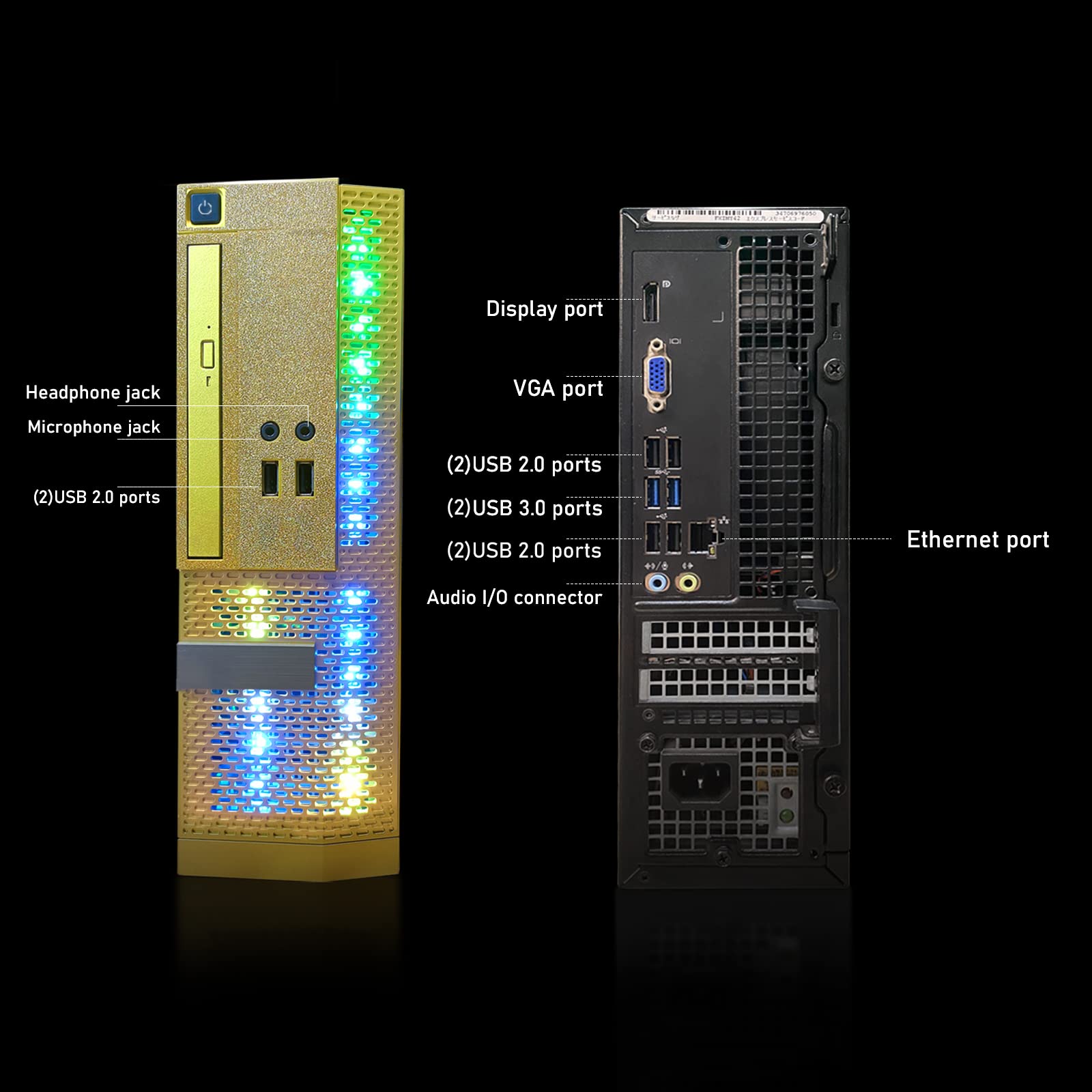 PC Treasure Box Gold RGB Desktop Computer Intel Quad Core I5 up to 3.6G, 8G, 256G SSD, WiFi & Bluetooth, RGB Gaming PC Keyboard & Mouse, DVD, Windows 10 Pro (Renewed)