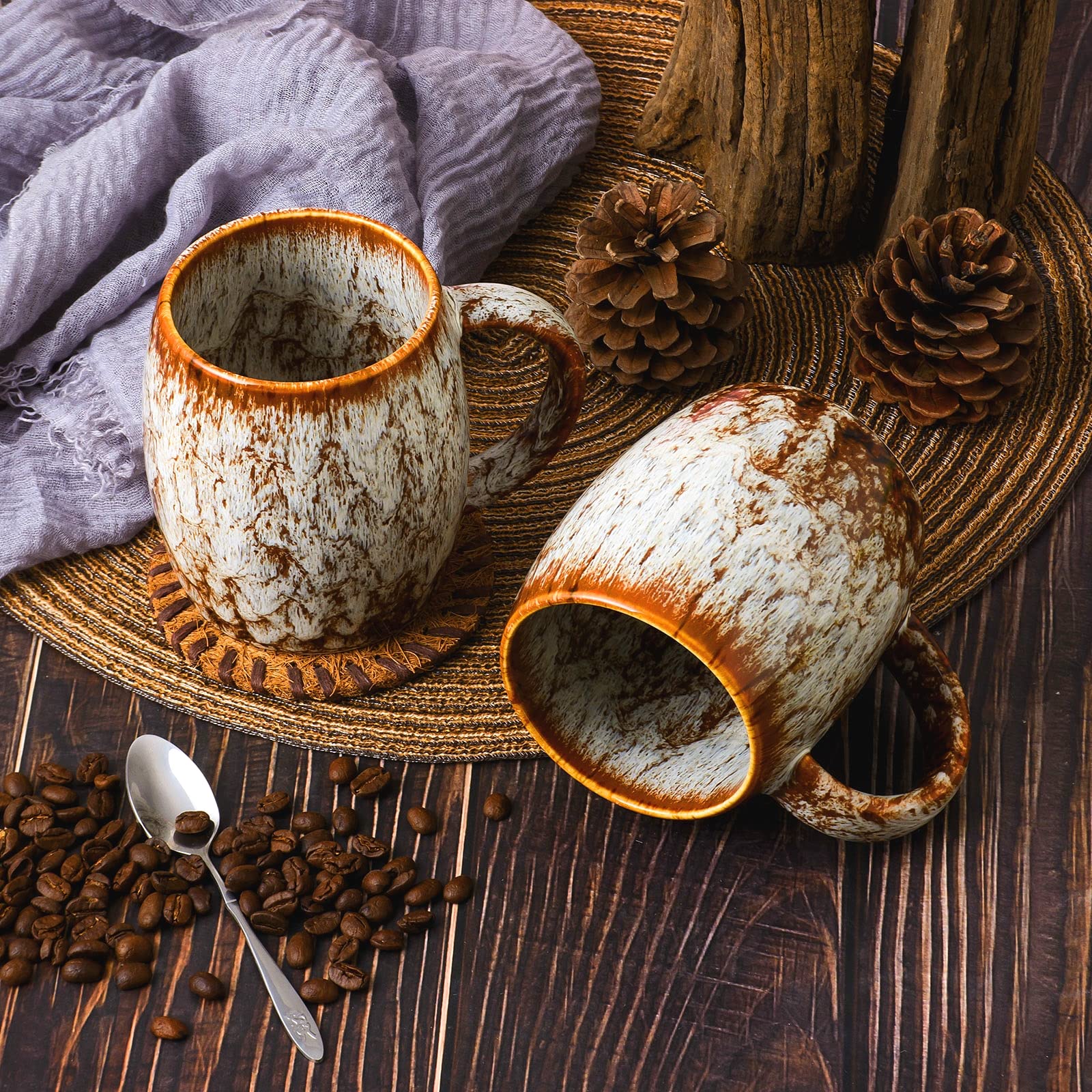 Large Ceramic Coffee Cup Office & Home Use Large Handle 15.5 OZ Microwave And Dishwasher Safe Cappuccino,Latte,Coffee,Cocoa And Tea,Unique Gifts For Family And Friends,2 PCS (Winter White)