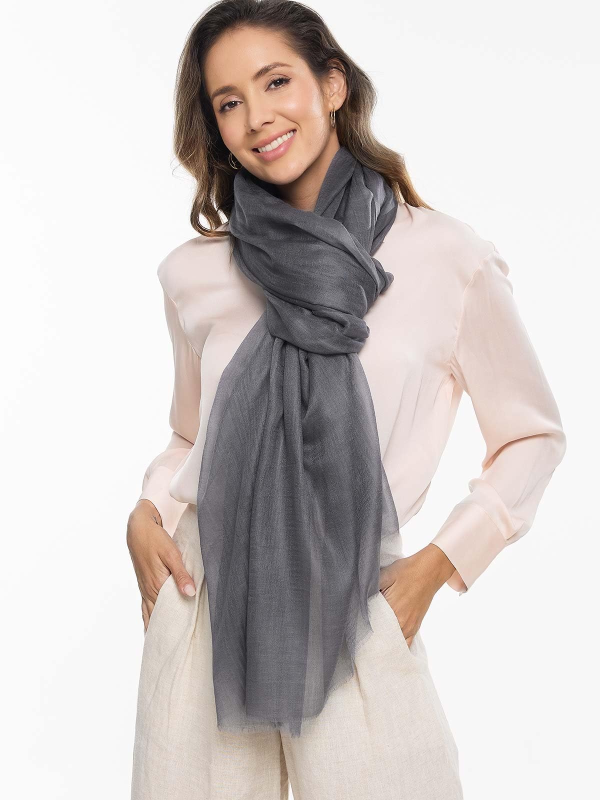 Ovcio Featherlight Charcoal Gray Cashmere Scarf - 100% Pure Cashmere Wrap Scarf for Women (87x39) with Gift Box
