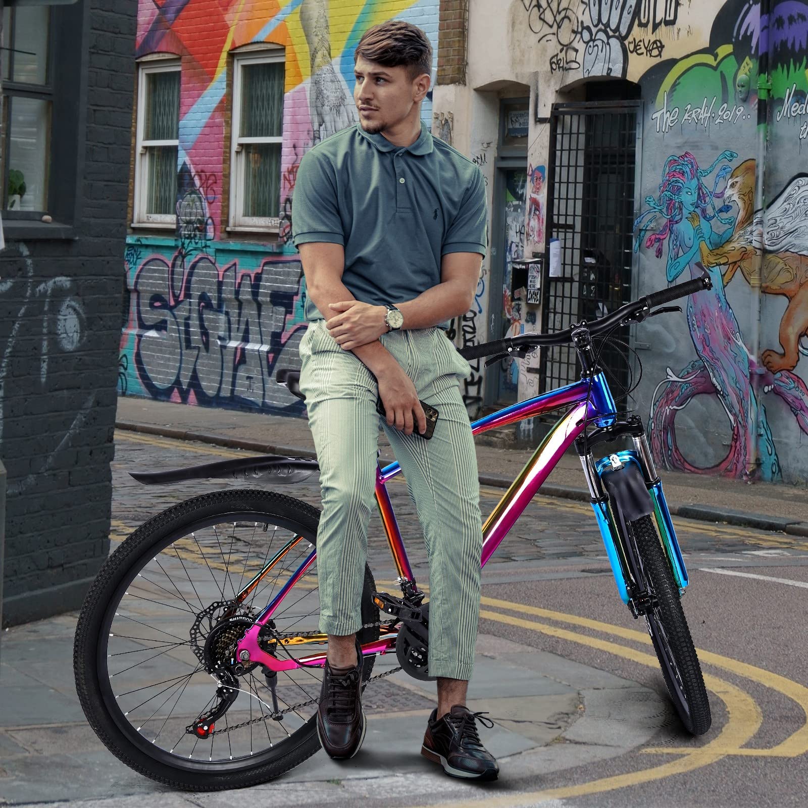 Mens Mountain Bike Bikes,Beach Bicyle，24 Inch, 21-Speed,Lightweight,Gearbox System,Disc Brake(Colour:Gloss Red) (Multicolor, One Size)