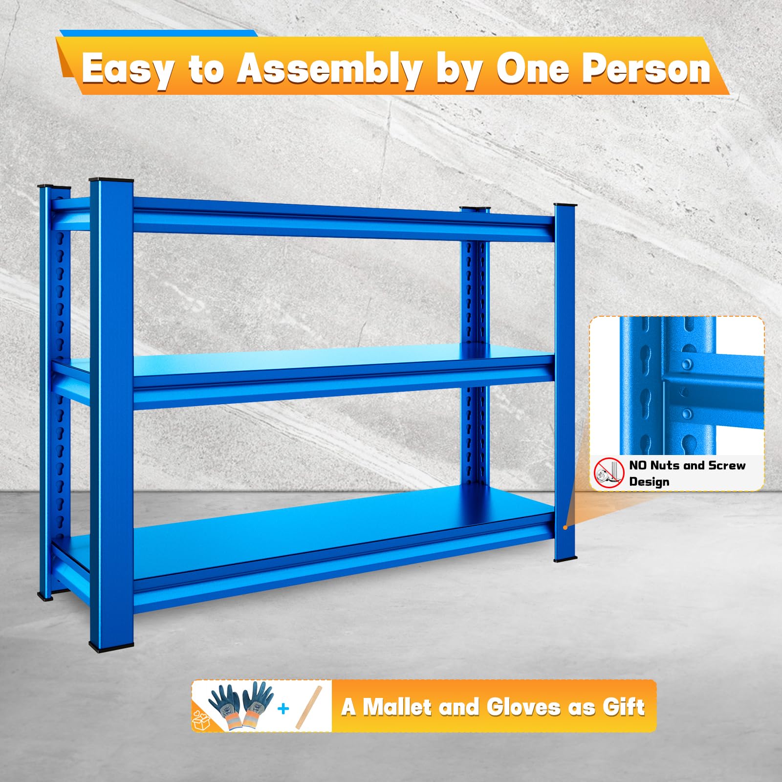 Rufokisa 40" W Garage Shelving Heavy Duty,1500LBS Loads Adjustable Garage Storage Shelves,3-Tier Metal Storage Racks and Shelving Units, Utility Rack Shelves,40”W x 18”D x 36”H,Blue