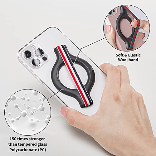 Sinjimoru Magnetic Wool-Band Phone Grip Holder for Apple MagSafe Case, Detachable Phone Grip Strap Holder for MagSafe Compatible with iPhone 15 14 13 12 Series. M-Mini Grip French Red