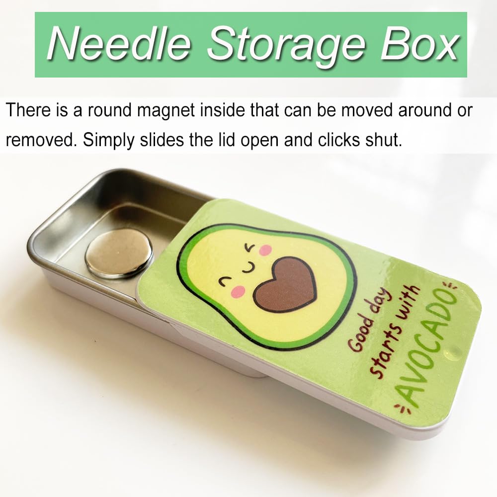ZDDPDJ Cute Avocado Needle Case Magnetic Sewing Storage Container with Fruit Needle Minder Magnet for Cross Stitch Embroidery Needlepoint Craft Accessories