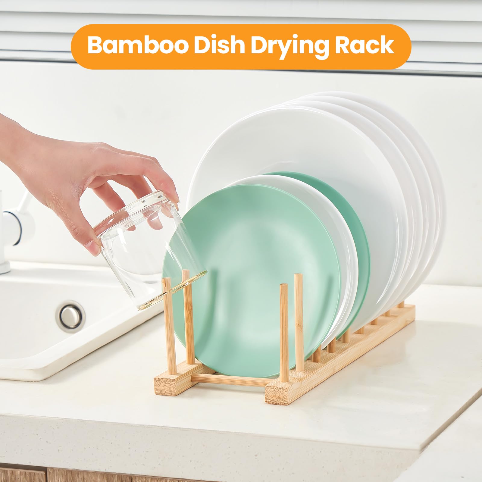 Worthyeah Bamboo Dish Dying Rack - Pot Lid Plate Organizer Holder for Cabinet - Cutting Board Organizer-Plate Rack for Dish, Pot Lid, Bowl, Cup, Cutting Board
