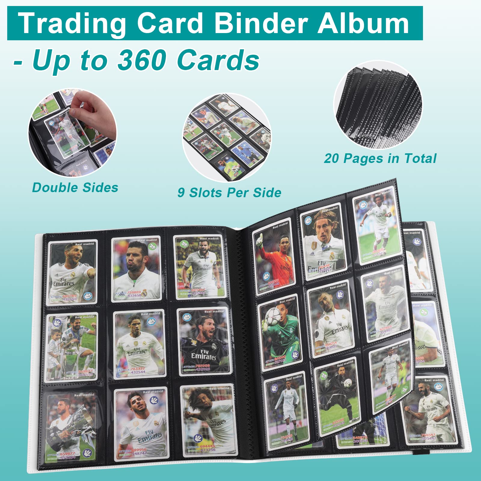 Likealot Trading Card Binder, 9 Pocket Trading Card Album Folder, 360 Side Loading Pocket Card Collection Binder for TGC, MTG, Yugioh (White)