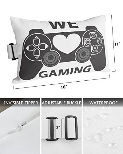 Outdoor Pillows Covers with Inserts WE GAMING Gray Gamepad Continuous Joystick Waterproof Recliner Pillow with Adjustable Strap Throw Pillows for Patio Furniture Pool Lounge Chair, 11x16 inch, 1PCS